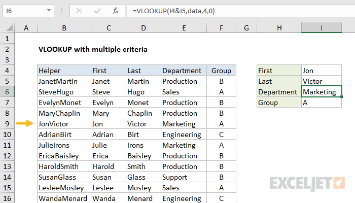 VLOOKUP With Multiple Criteria Excel Formula Exceljet